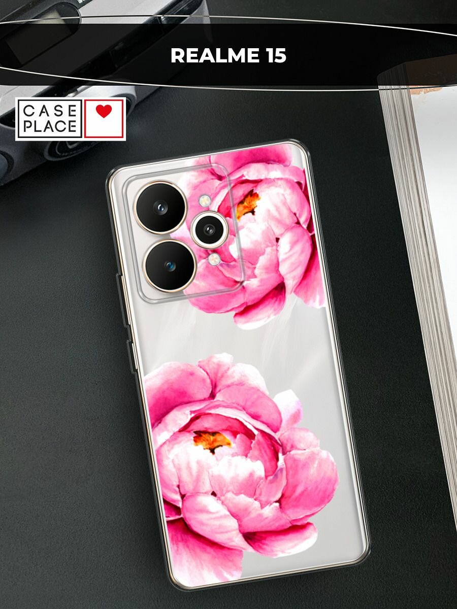 Чехол на Realme 15 / Реалми 15 с принтом "Open peonies", прозрачный