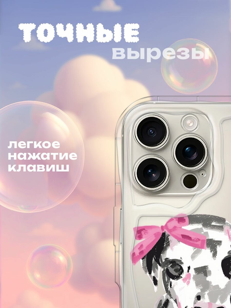 Чехол на Apple iPhone 16 Pro / Айфон 16 Про с принтом "Далматинец с бантиком 3" — фото 1