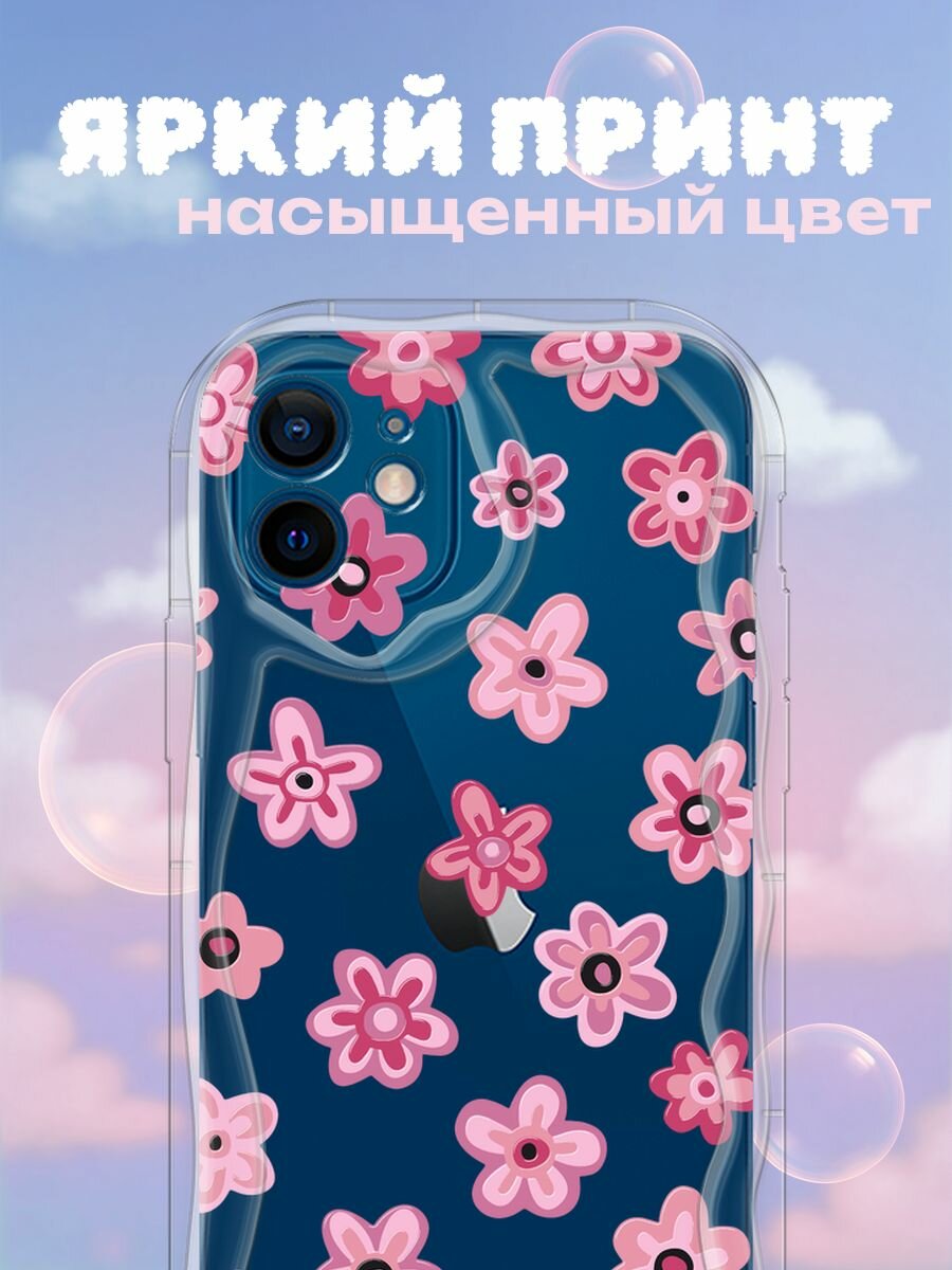 Чехол на Apple iPhone 12/12 Pro / Айфон 12 с принтом Паттерн розовые цветочки — фото 1