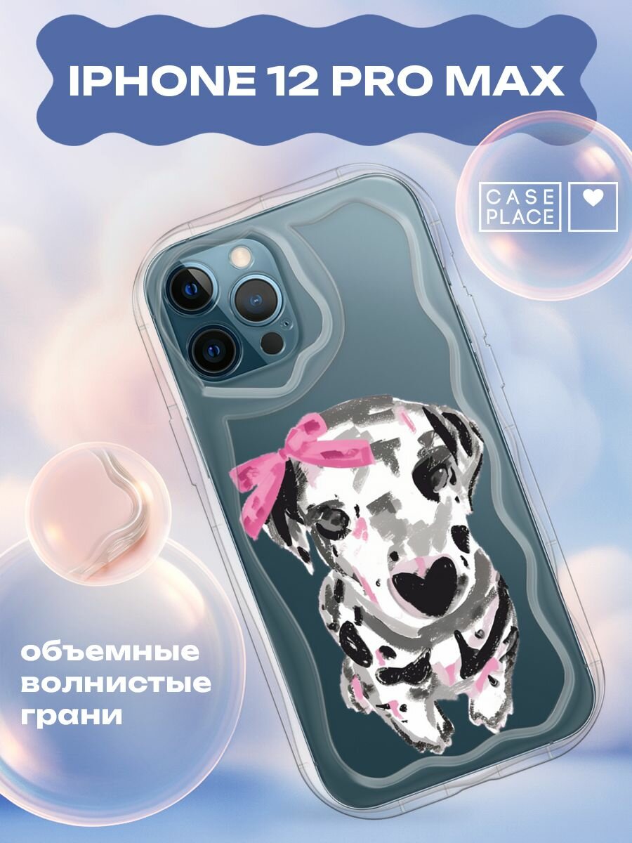Чехол на Apple iPhone 12 Pro Max / Айфон 12 Про Макс с принтом "Далматинец с бантиком 3"