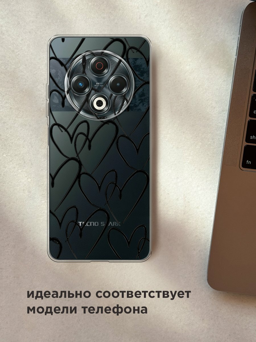 Чехол на Tecno Spark 30 / Текно Спарк 30 с принтом "Hearts doodle black 1" — фото 1