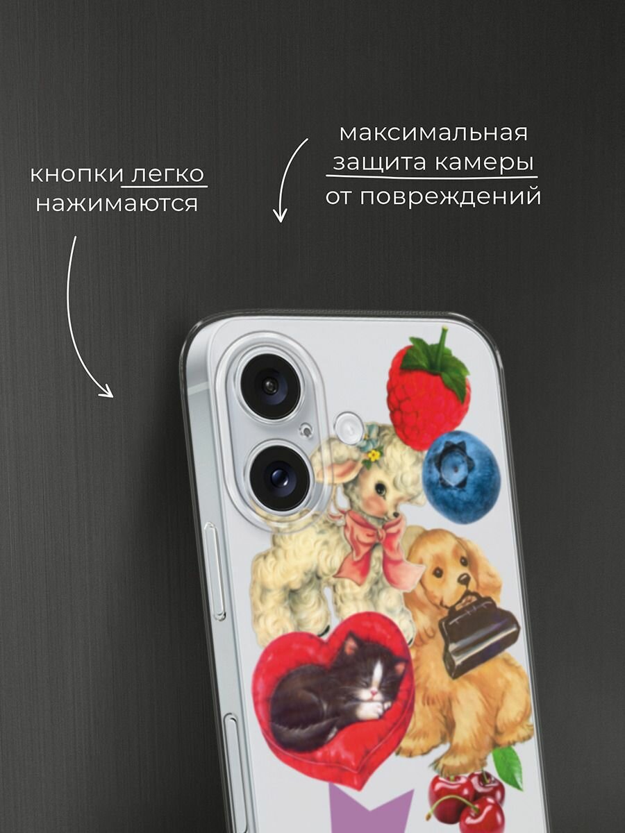 Чехол на Apple iPhone 16 / Айфон 16 с принтом "Милые стикеры", прозрачный — фото 1