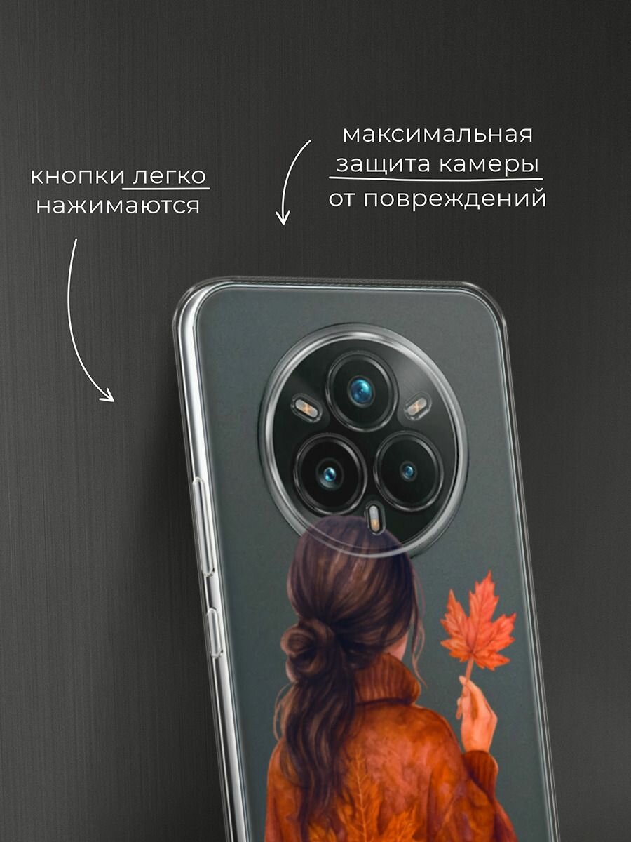 Чехол на Realme 14 Pro / Реалми 14 Про с принтом "Девушка с опавшим листом", прозрачный — фото 1