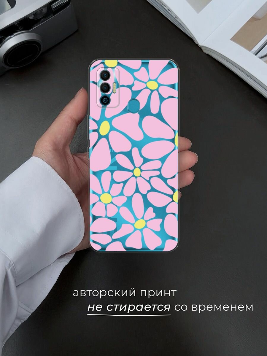 Чехол на Tecno Spark 7 / Техно Спарк 7 с принтом "Розовые лепестки 2", прозрачный — фото 1