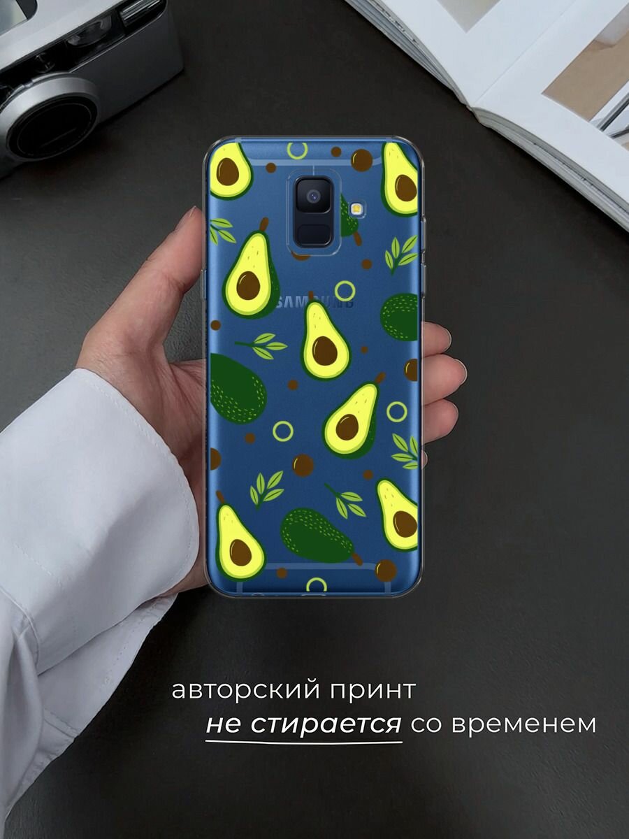 Чехол на Samsung Galaxy A6 / Самсунг Галакси А6 с принтом "Авокадо паттерн", прозрачный — фото 1