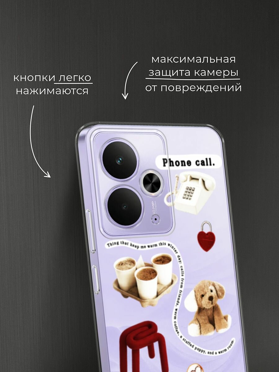Чехол на Realme 14T / Реалми 14Т с принтом "Phone call", прозрачный — фото 1