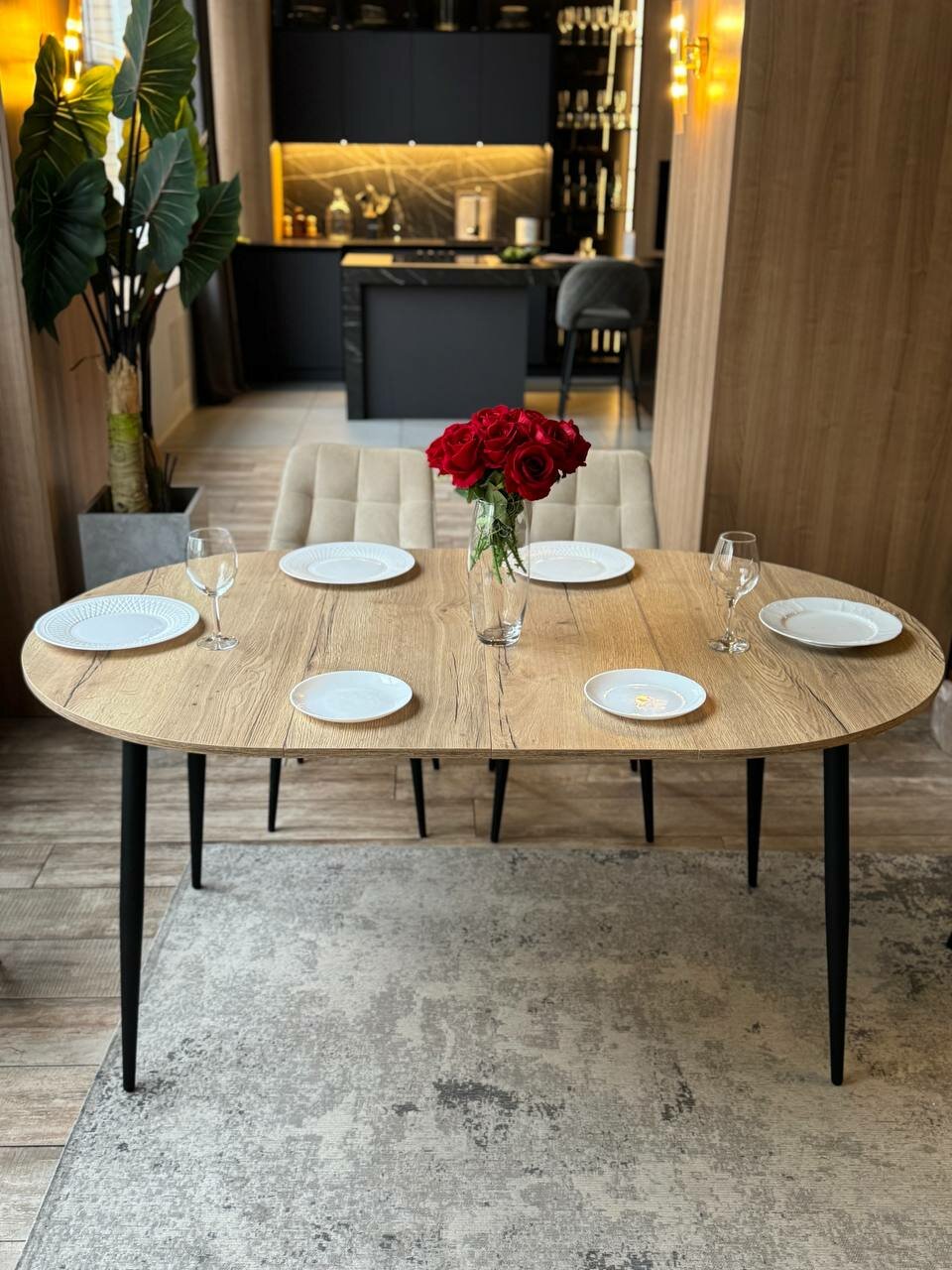 Стол обеденный раздвижной, обеденный круглый 100 см / 160 см Дуб Галифакс натуральный