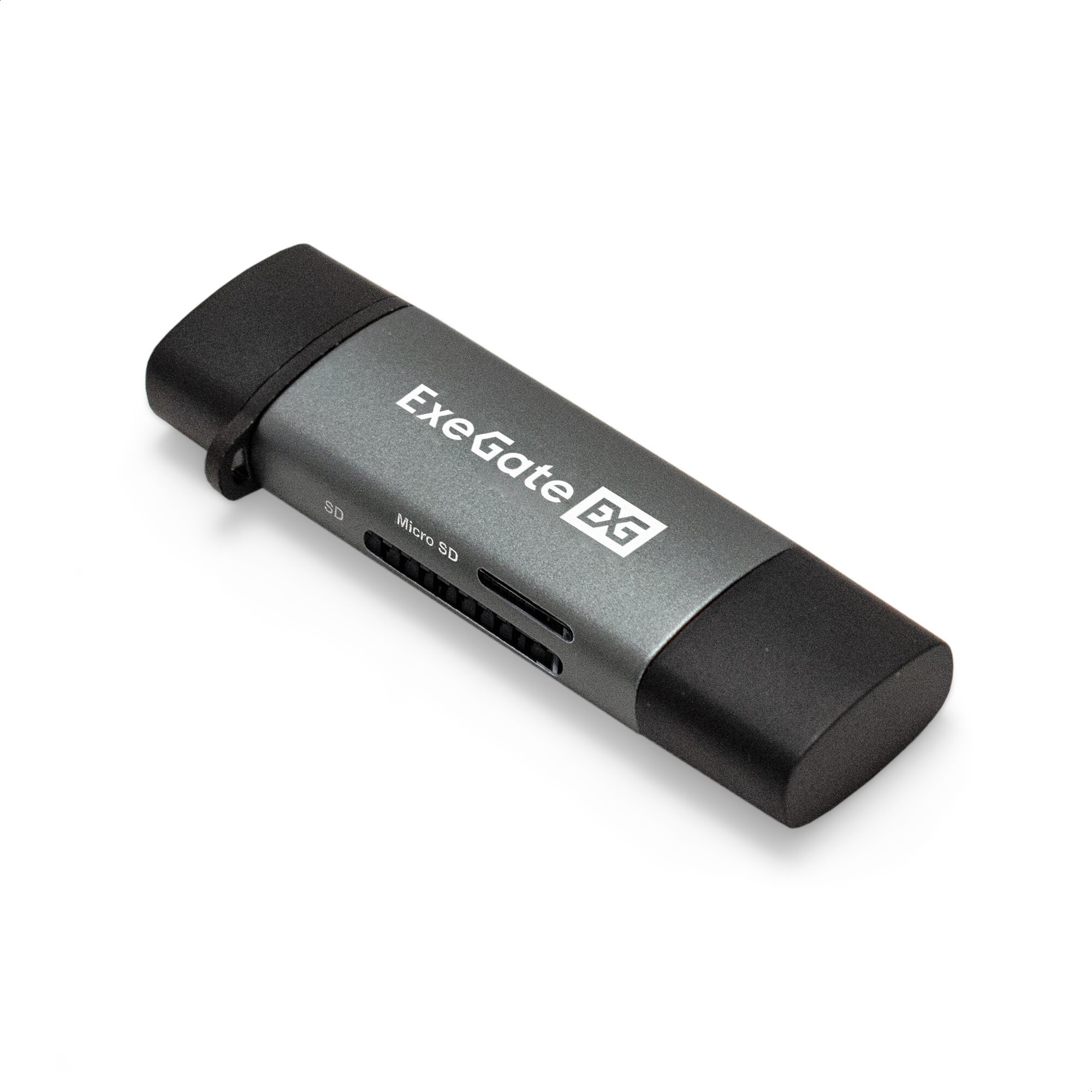 Устройство чтения/записи карт памяти ExeGate CR-201CA (компактный картридер USB Type-A + Type-C --> Card Reader, поддержка стандартов: SD/SDHC/MMCII/RS MMC, Micro SD/ Micro SDHC/Micro SDXC, Plug&Play, серый) EX297630RUS