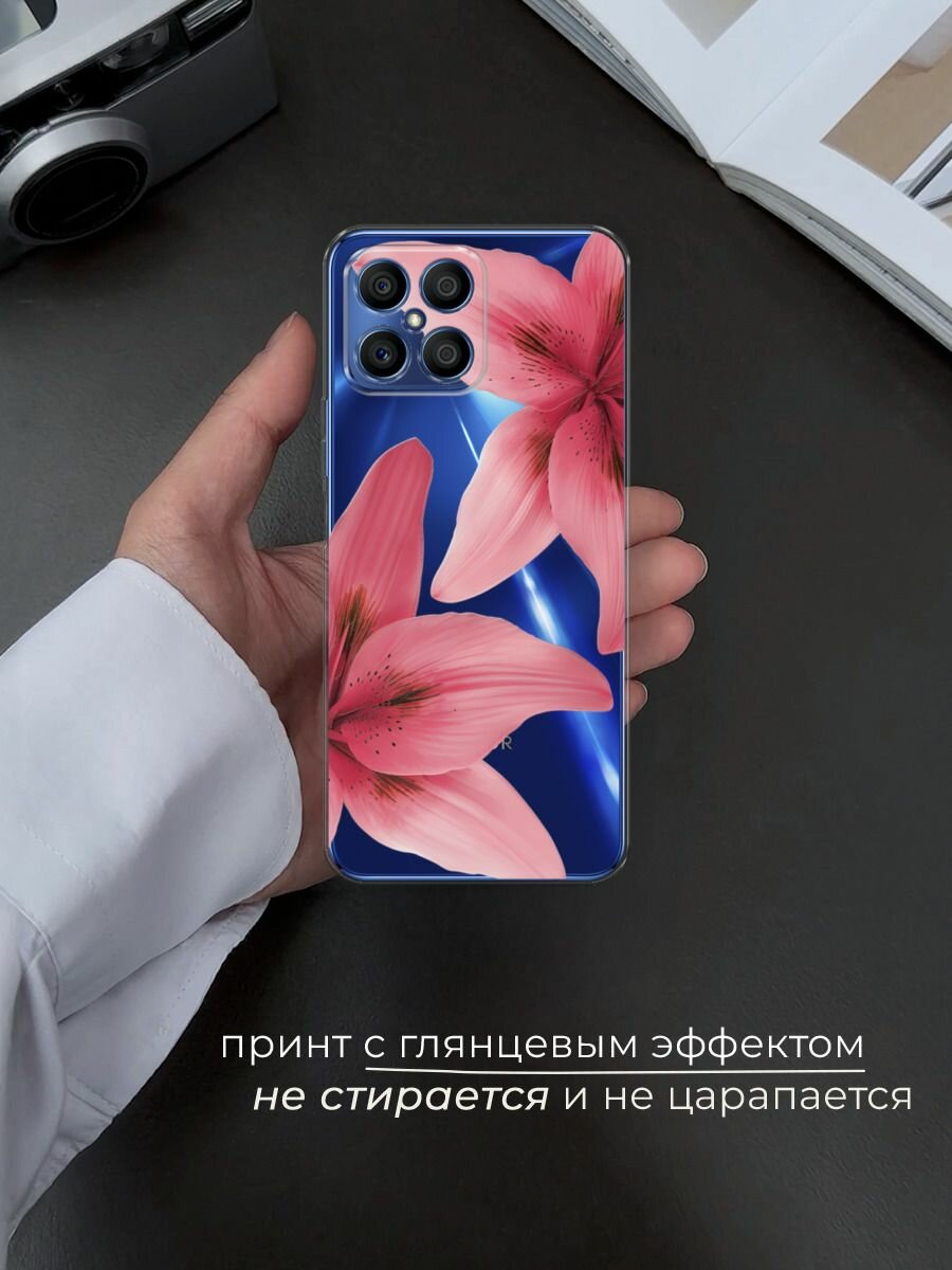 Чехол на Honor X8 / Хуавей X8 с принтом "Pink flower" — фото 1
