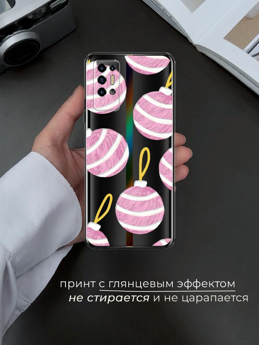 Чехол на Tecno Pova 2 / Текно Пова 2 с принтом "Розовые новогодние шарики 3" — фото 1