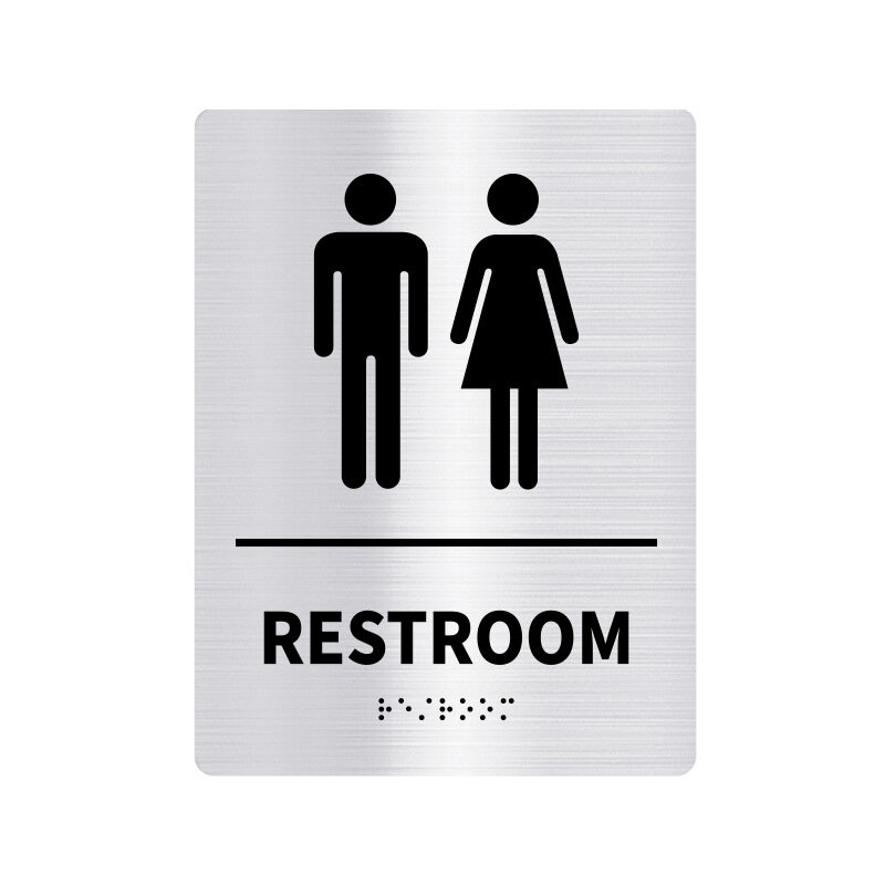 Набор из 2 табличек для туалета со шрифтом Брайля - нержавеющая сталь, унисекс, с мужскими и женскими символами, 15 х 20 см