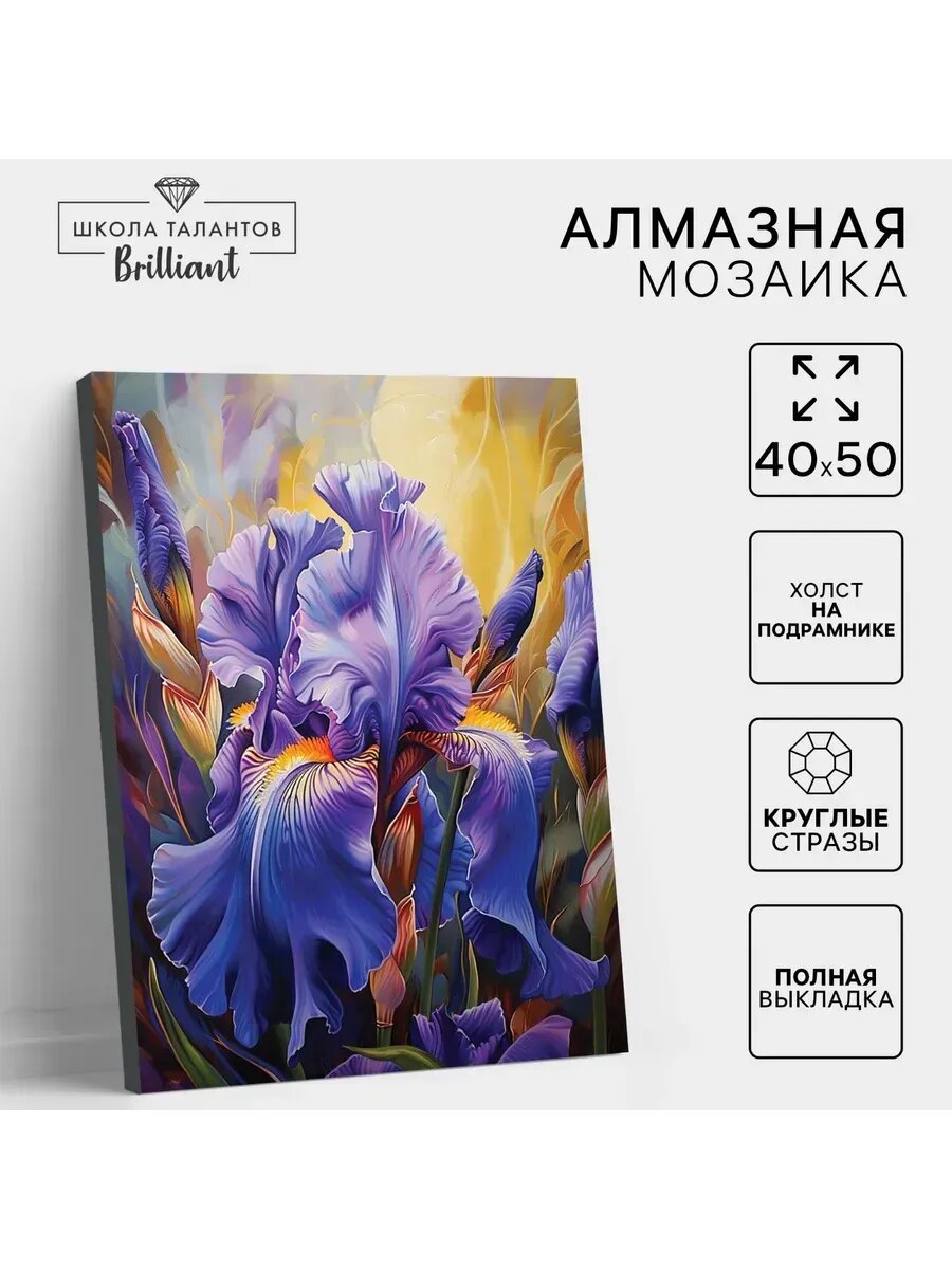 Алмазная мозаика на холсте на подрамнике Ирисы