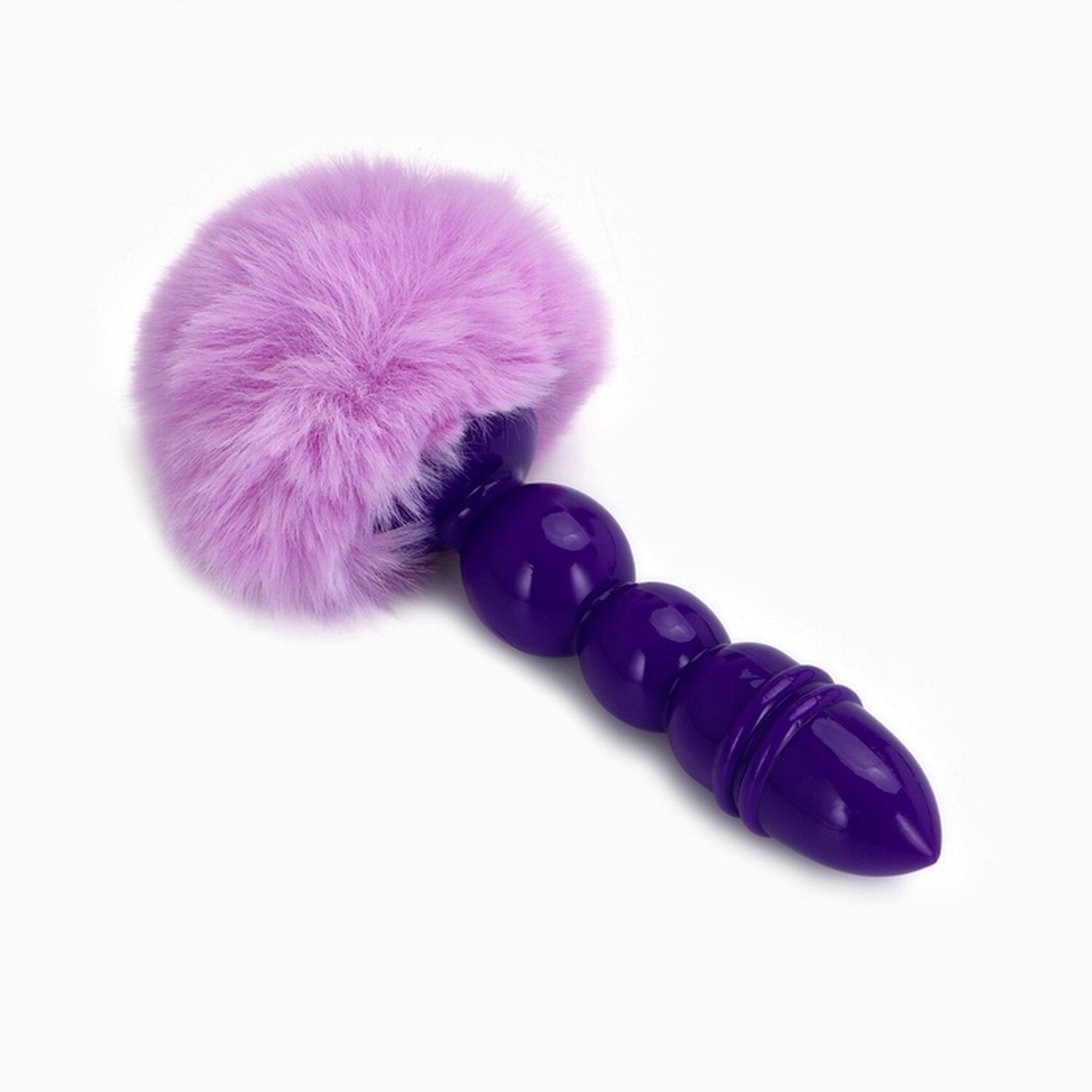 Анальная пробка с мехом, втулка силикон, 130 х 21 мм, хвост 65 мм, шары, сиреневый