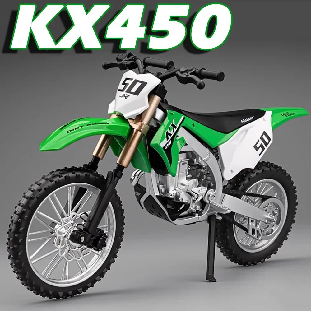 1:12 Kawasaki KX450 мотоцикл, игрушечная модель автомобиля, литой под давлением сплав, рулевое управление, миниатюрные горные внедорожные мотоциклы, рождественский подарок для мальчиков
