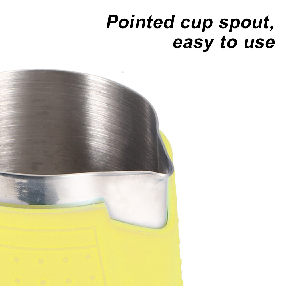 350 мл чашка для вспенивания молока из нержавеющей стали, силиконовый кувшин для кофе с защитой от ожогов для изготовления латте (желтый)