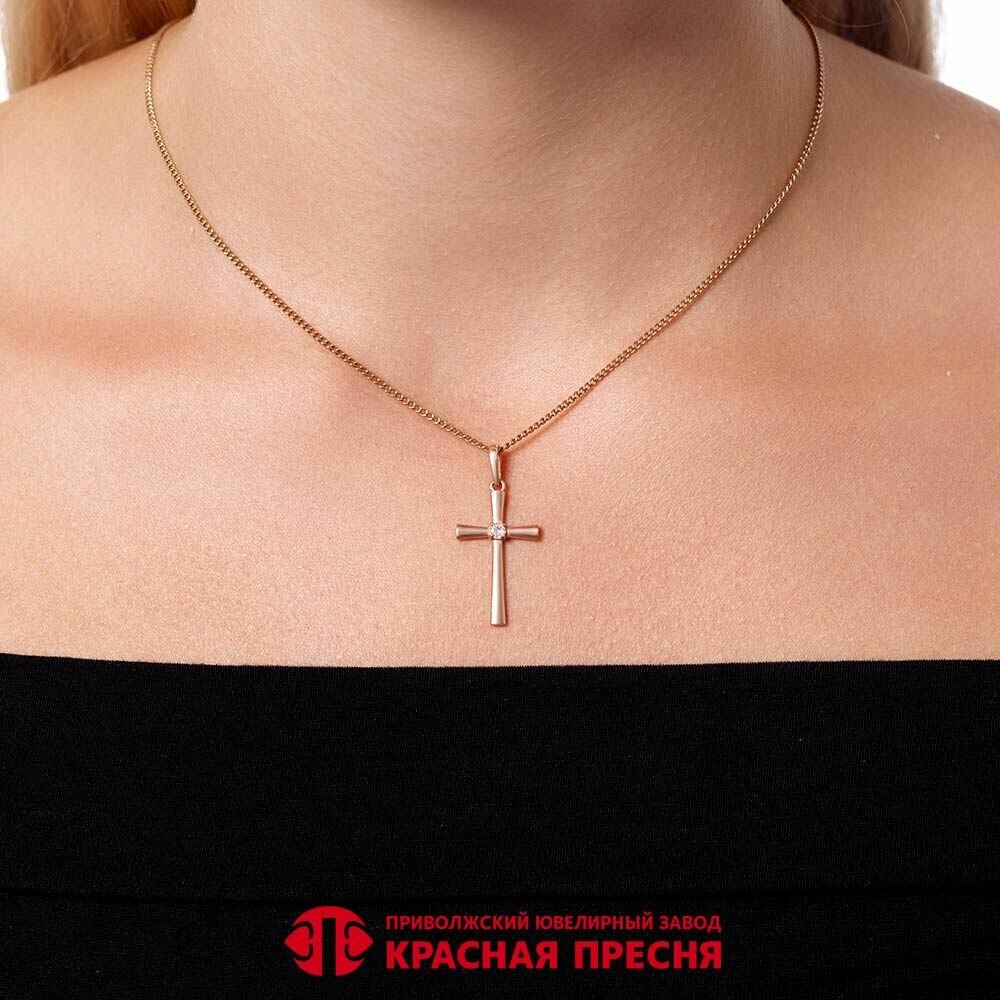 Крестик, серебро, 925 проба, золочение, фианит