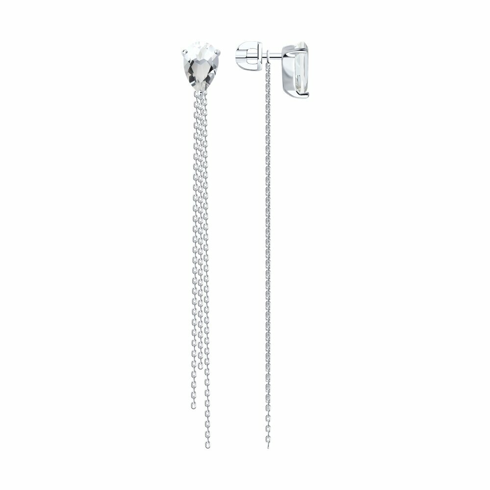 Серьги, серебро, 925 проба, родирование, горный хрусталь