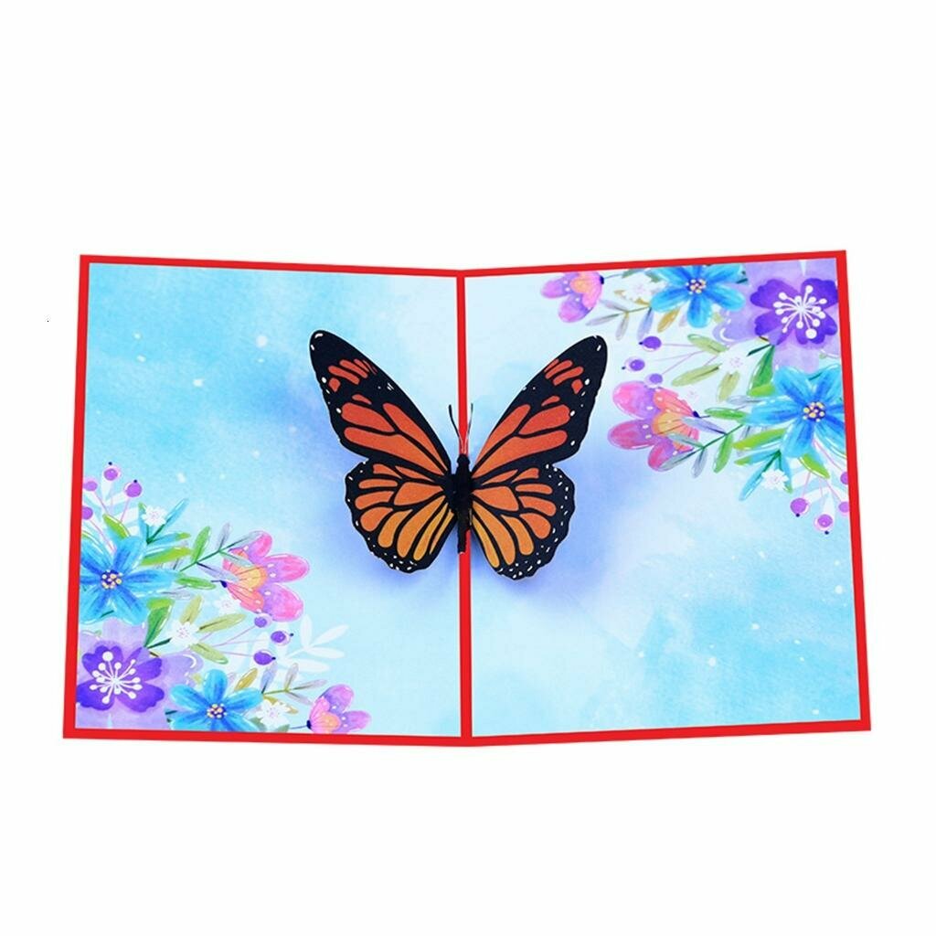 Портативная 3D -всплывающая карта с цветом для дочери жены -жены в любом случае, - оранжевая бабочка