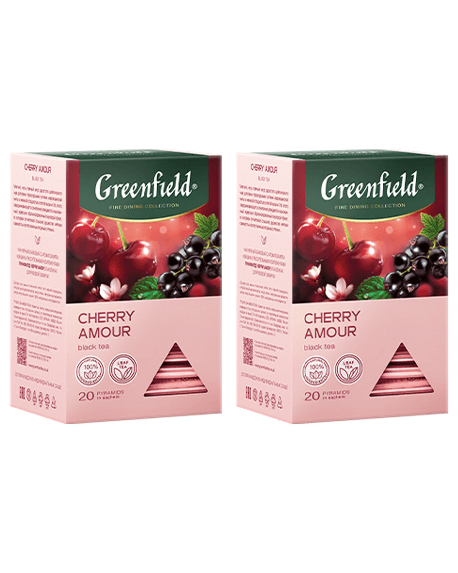 Чай в пирамидках черный Greenfield Cherry Amour, 20 пирамид x 2шт. Мята, Вишня