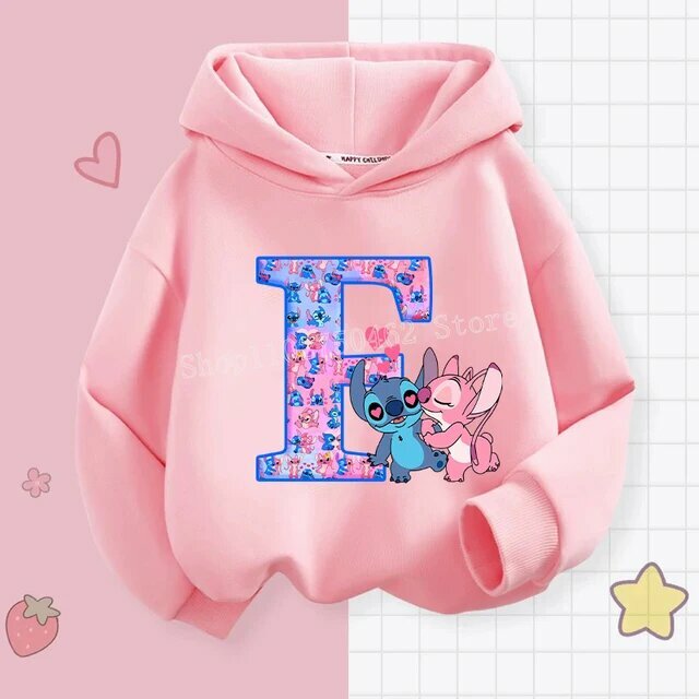 Толстовка с капюшоном Stitch Angel Letter AZ для девочек, свитшот в стиле аниме Disney, детский зимний утепленный пуловер, детская одежда, подарок, Размер:150