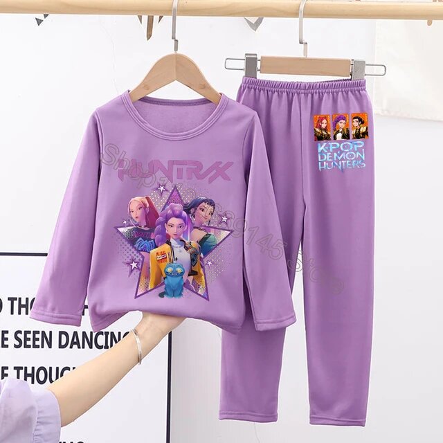 Детская пижама K-Pop «Охотники на демонов», милая ночная рубашка с рисунком мультяшных персонажей для девочек, одежда для отдыха Kawaii, осенняя детская одежда, Размер:160