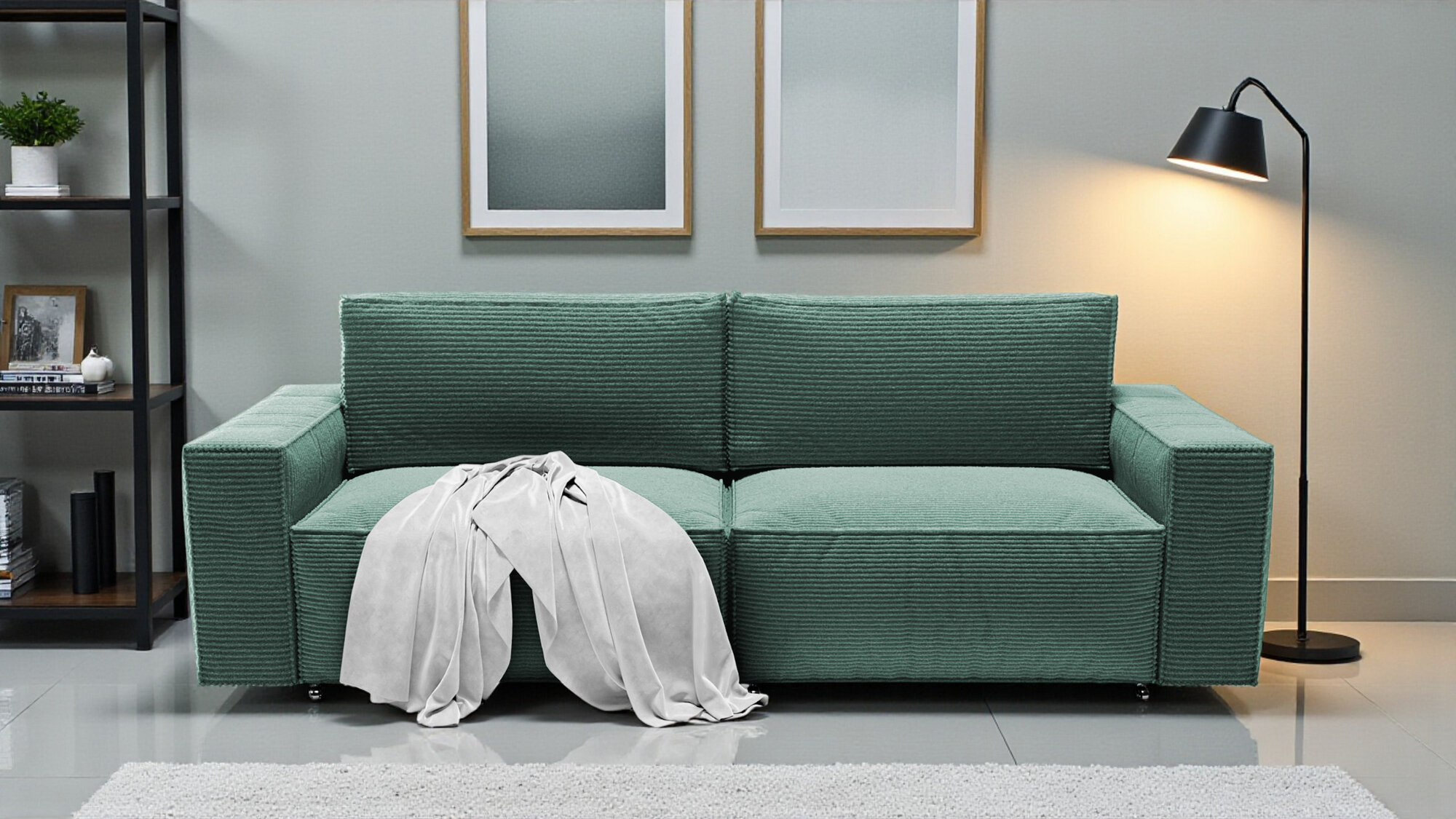 Диван Софт 2 Cilium Forest NOW 240x94x80 см, темно-зеленый Вельвет, еврокнижка Фиеста