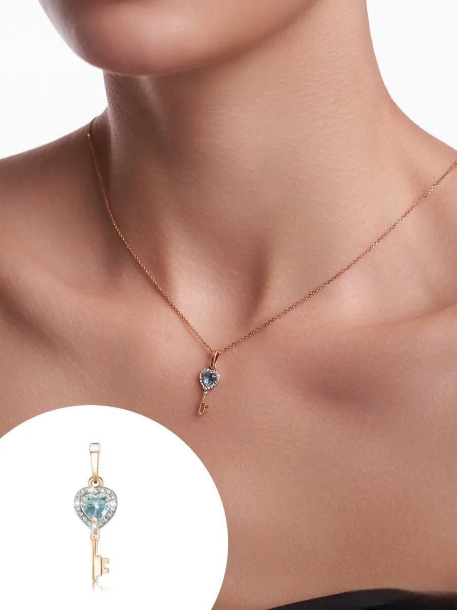 Подвеска, серебро, 925 проба, золочение, фианит