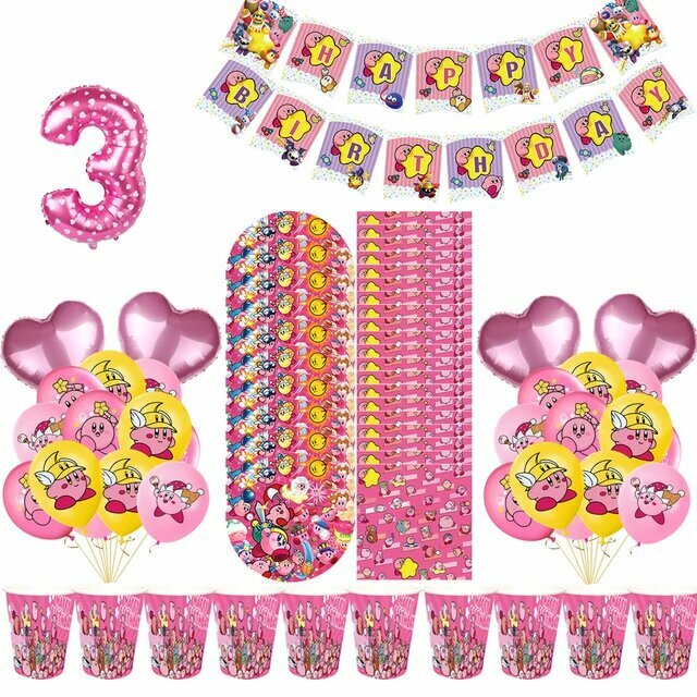 Украшения для детского дня рождения в стиле аниме «Кирби», посуда, праздничные атрибуты, тарелки, салфетки, воздушные шары, подарки для детских праздников
