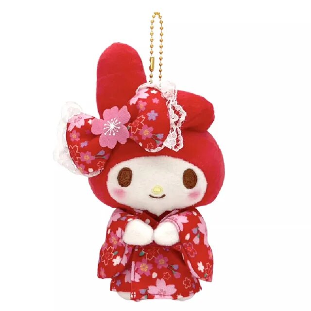 Кимоно Sanrio серии Cherry Blossom Kuromi Hello Kitty для девочек, плюшевая подвеска, милая кукла-собачка цвета корицы, брелок, украшение, подарок, Высота: около 12 см