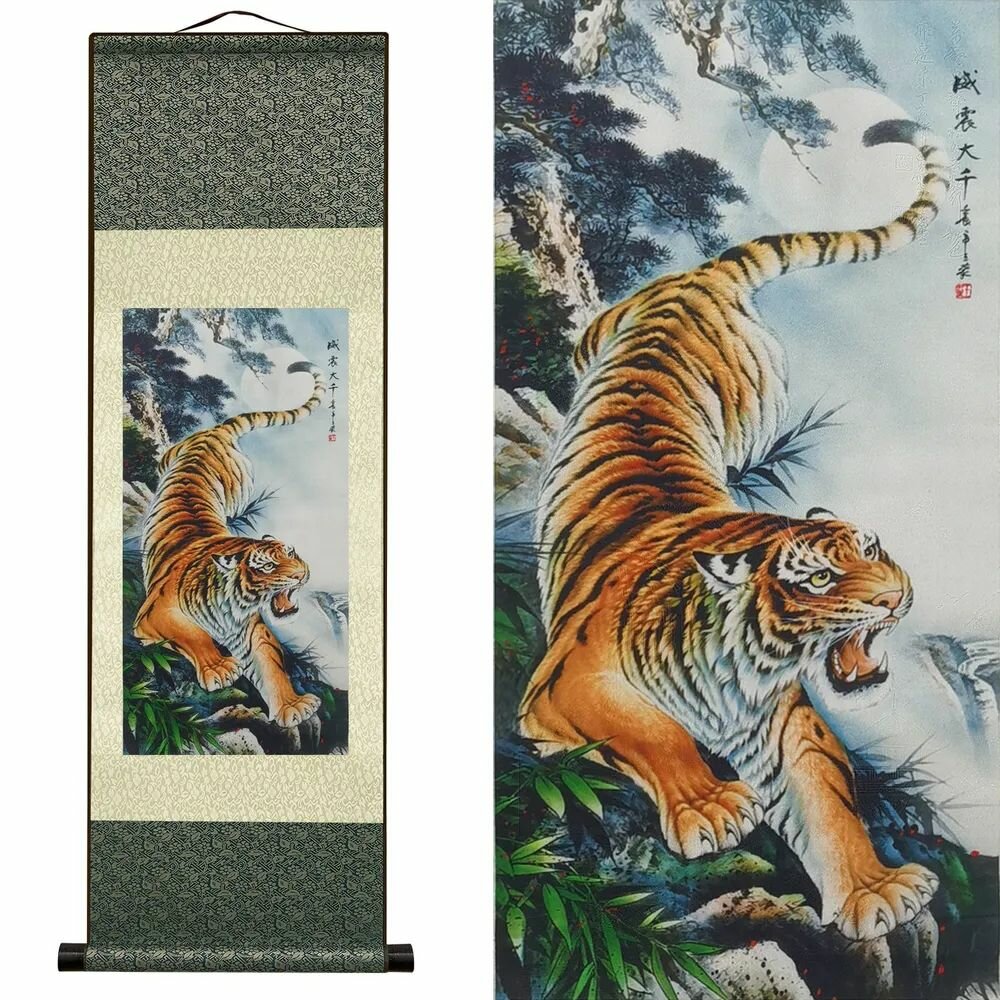 Элегантный азиатский плакат на шелке 92x30 см для декора стен в стиле фэн-шуй и японского искусства