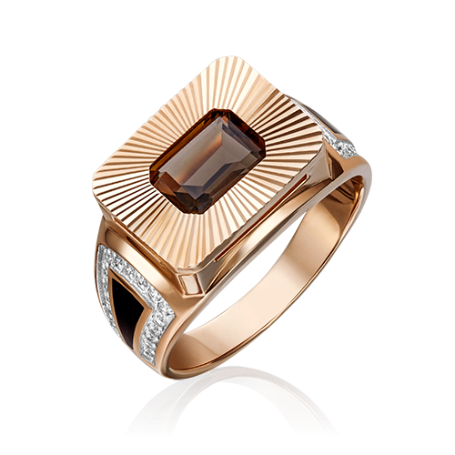 Кольцо, красное золото, 585 проба, фианит, кварц