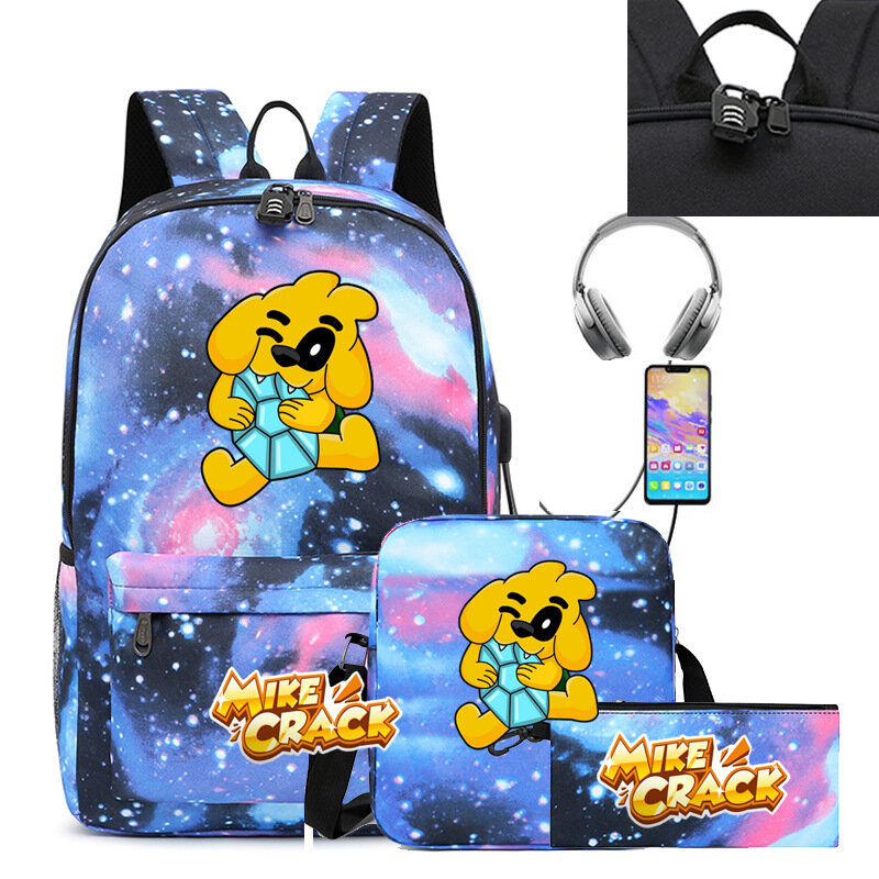 Европейский и американский певец Mikecrack, периферийный рюкзак, школьная сумка, молодежный рюкзак, набор из трех предметов, USB