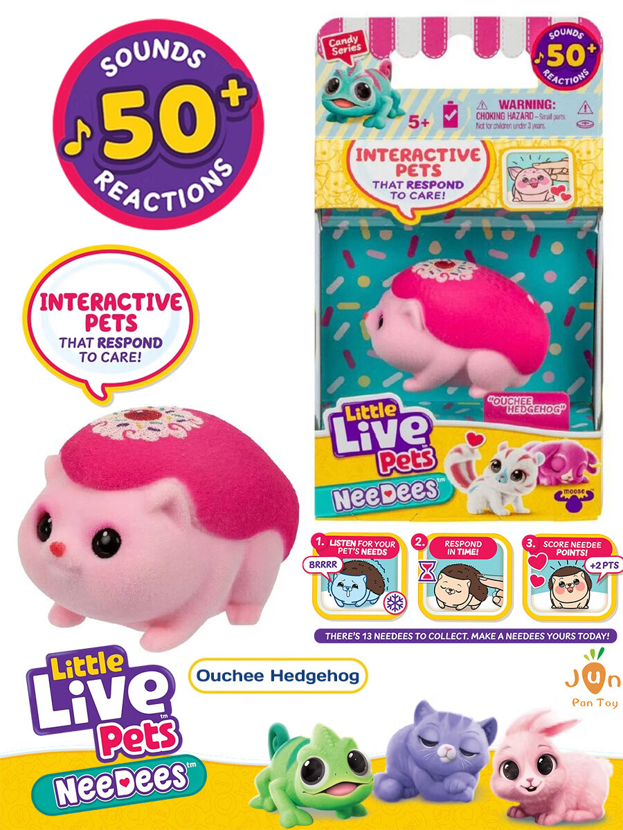 Интерактивная игрушка Moose Little Live Pets NeeDees Ouchee Hedgehog Toy / Детские интерактивные электронные плюшевые питомцы с более чем 50 видами звуков и реакций, подходящие для детей старше 5 лет