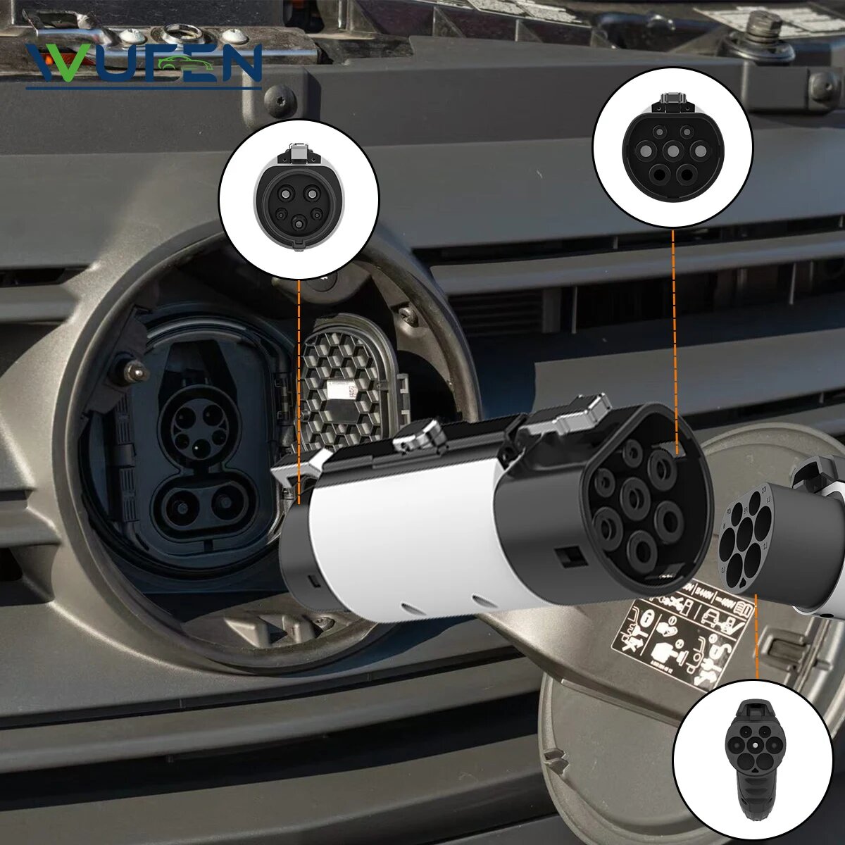Переходник WUFEN GBT To Type1 32A 7kw GB/T с гнездовым преобразователем Type1 J1772 Электромобиль для Ford Chevrolet US KR Car