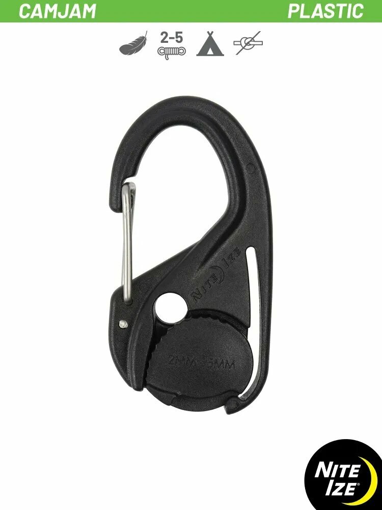 Безузловой натяжитель для веревки с карабином Nite Ize CamJam - Черный