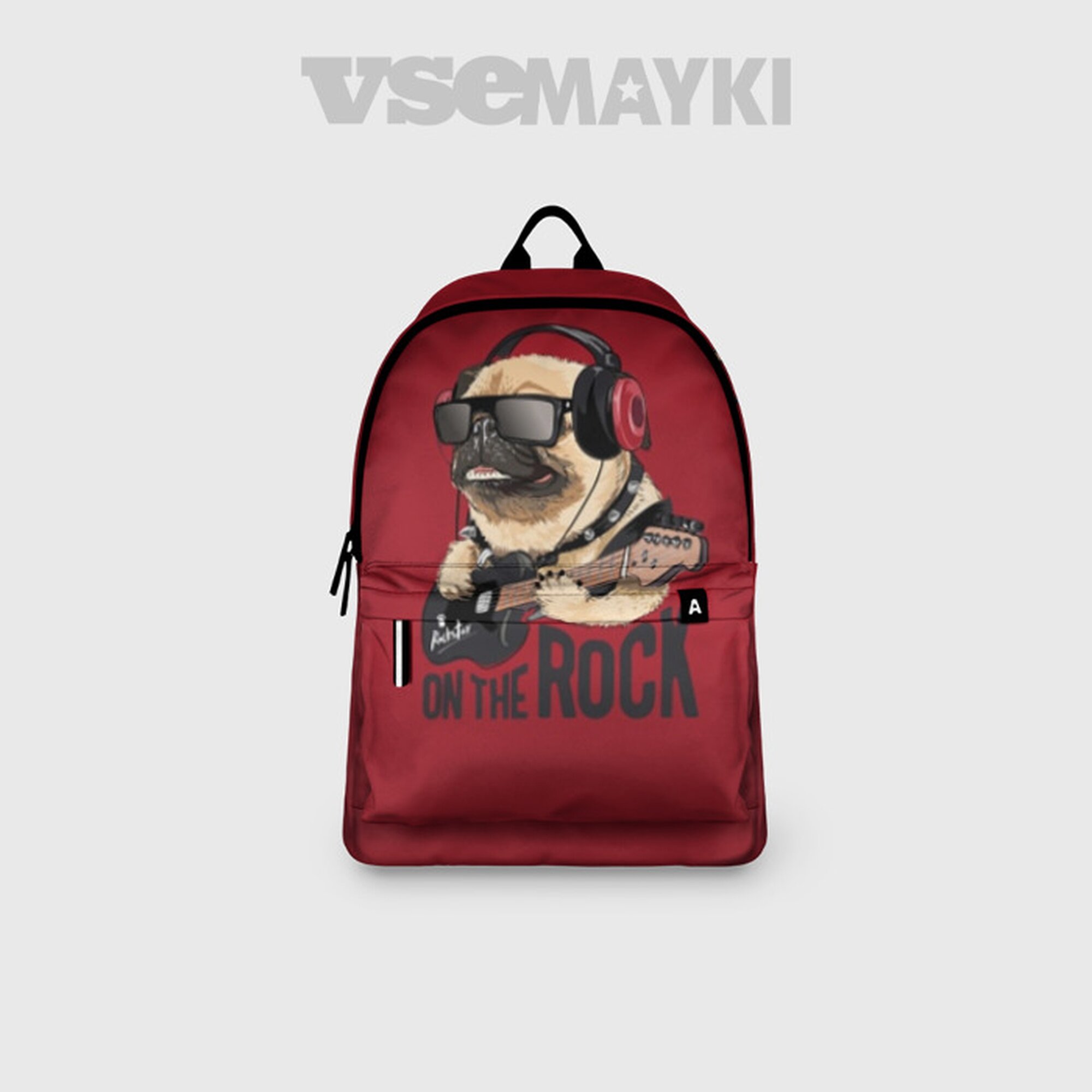 Рюкзак VseMayki с принтом Pug on the rock, унисекс, One size, белый