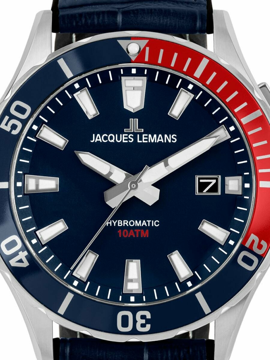Наручные часы JACQUES LEMANS, серебристый/синий/красный — фото 1