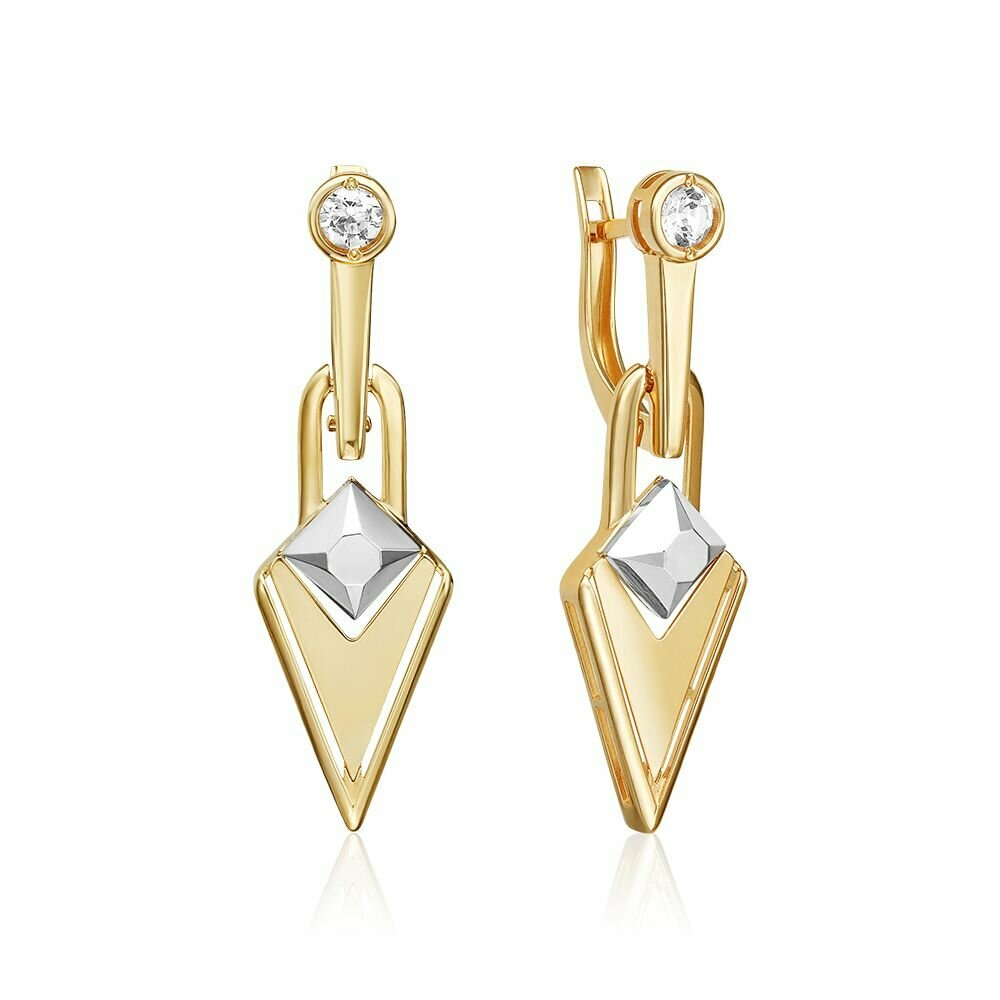 Серьги, комбинированное золото, 585 проба, родирование, топаз