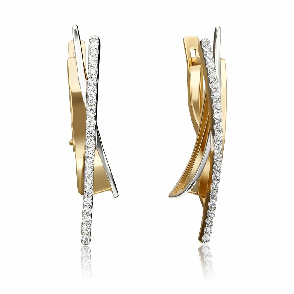 Серьги, желтое золото, 585 проба, фианит
