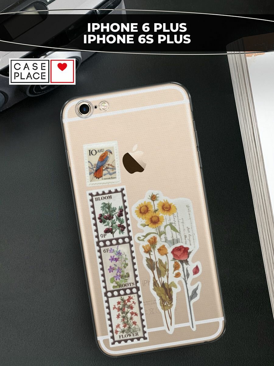 Чехол на Apple iPhone 6 Plus/6S Plus / Айфон 6 Плюс/Айфон 6С Плюс с принтом Марки с цветами