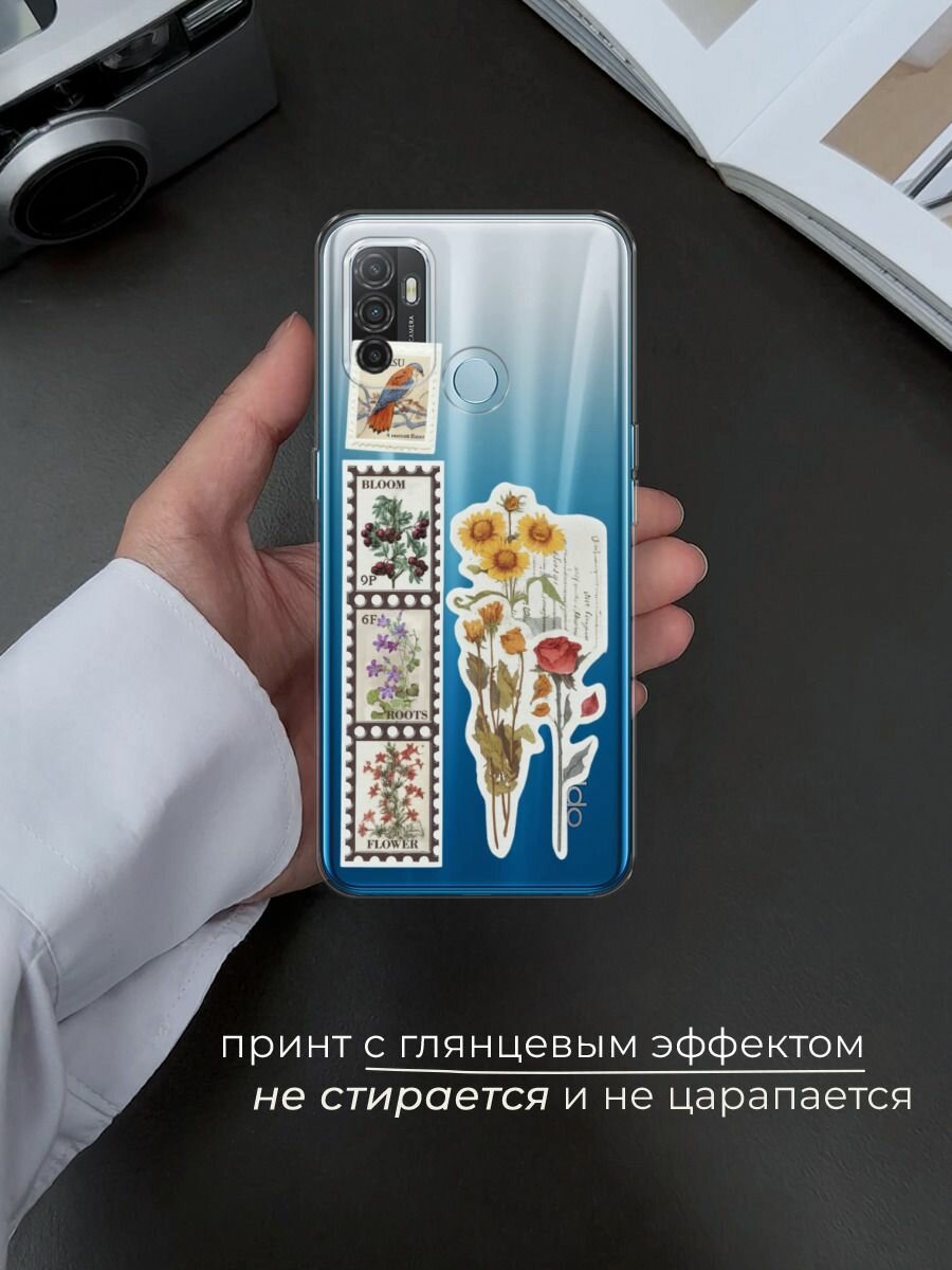 Силиконовый чехол на Oppo A53 / Оппо А53 с принтом Марки с цветами — фото 1