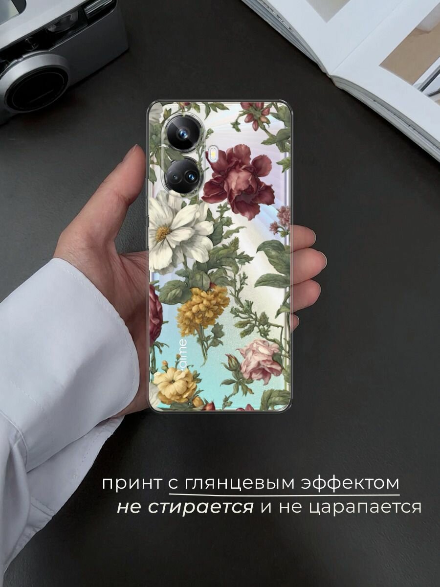 Чехол на Realme 10 Pro+ / Реалми 10 Про+ с принтом Акварельные цветы 2 — фото 1