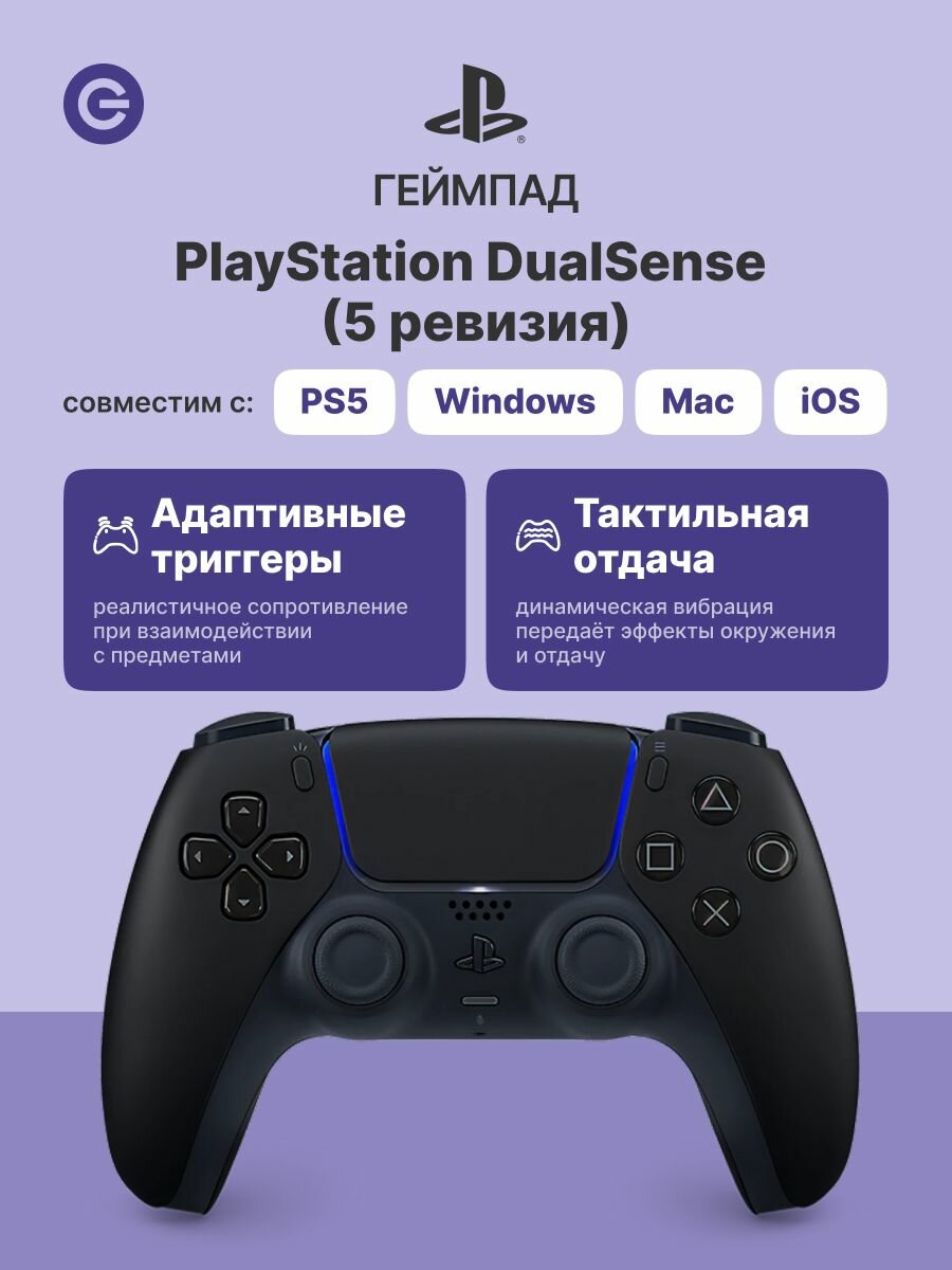 Геймпад беспроводной SONY DualSense for PlayStation 5/5 Pro чёрный (CFI-ZCT1W Black)