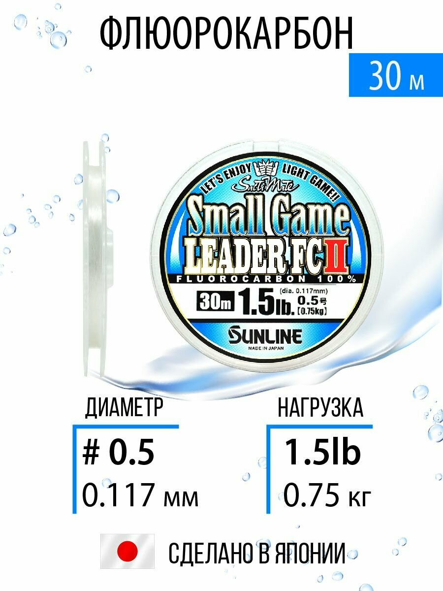 Леска рыболовная флюрокарбон Sunline Small Game Leader FCII 0.117mm 0.75kg/1.5lb 30m Clear прозрачная