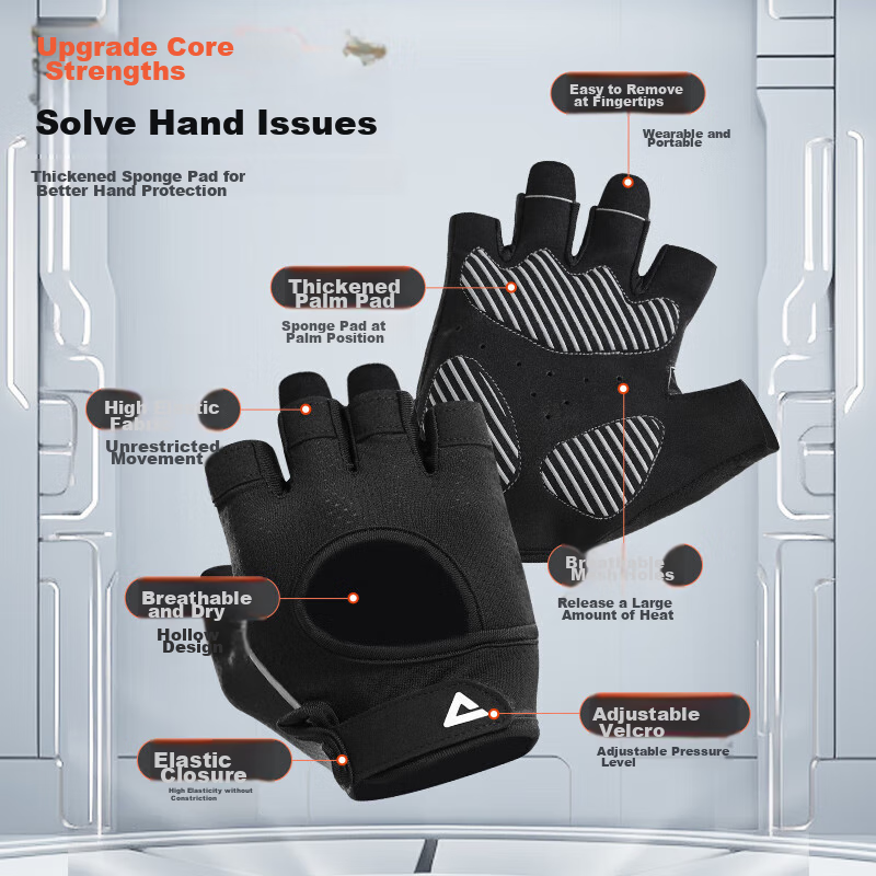 PEAK Fitness Gloves, Sports Pull-Ups, Single Bar, Non-Slip, Bicycle, Mountain Climbing, Training, Cycling, Fingerless, Dumbbell, Callus-Resistant, M