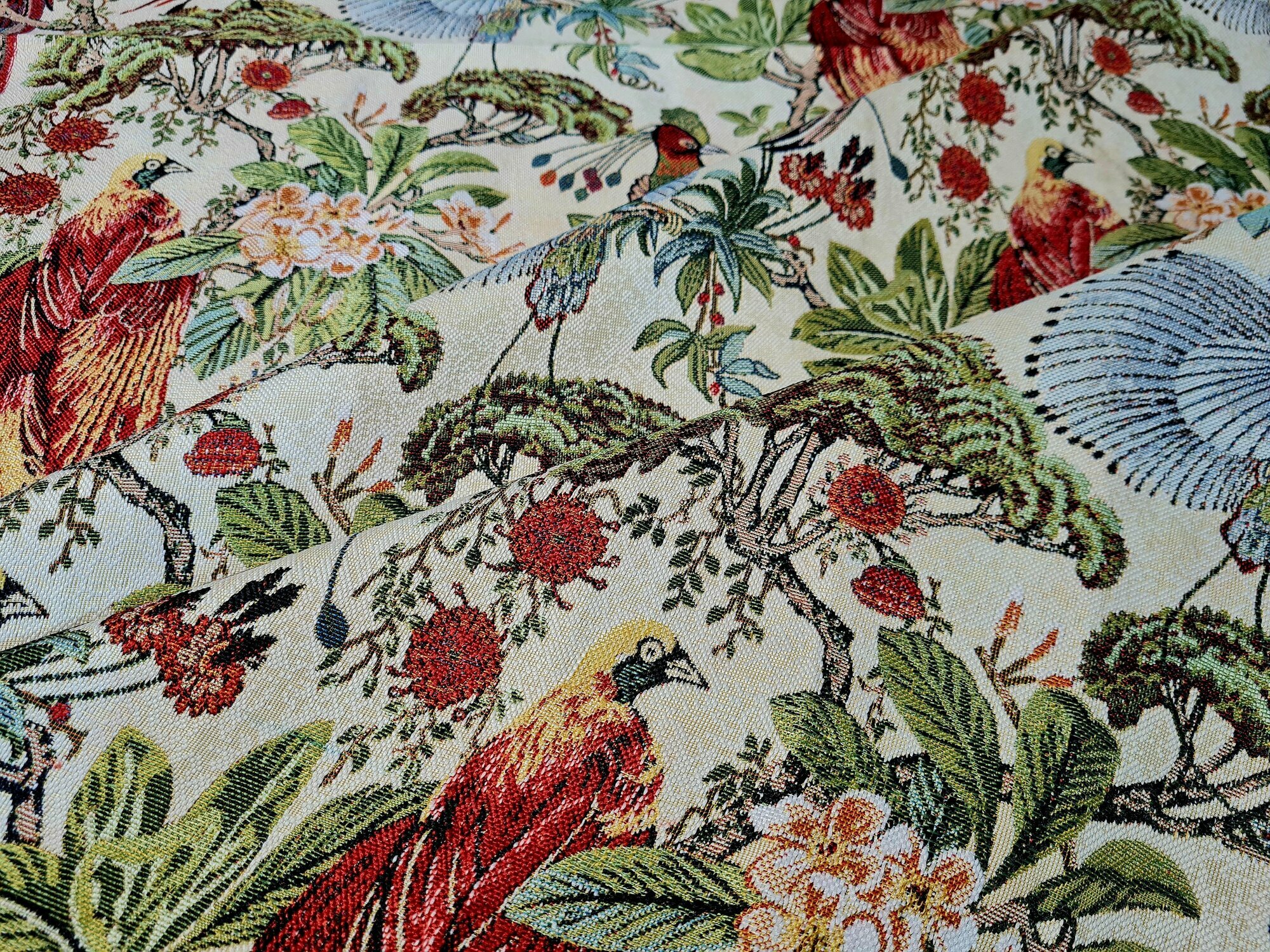 Гобелен "Райские птички" для пошива покрывал, декоративных подушек, скатертей, сумок и других изделий, отрез 1 метр