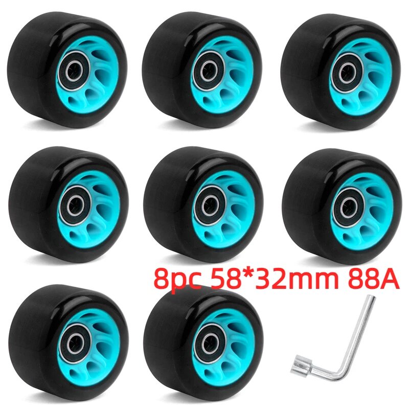 Полиуретановые колеса для скейтборда черные синие 60x40 мм 8pc 5832 88A blue
