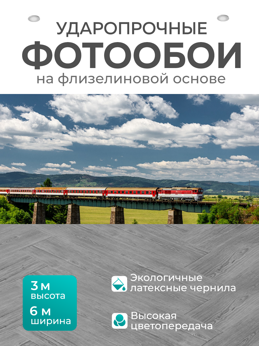 Фотообои моющиеся ударопрочные "Поезд, мост, железная дорога" 600x300 см. флизелиновые на стену