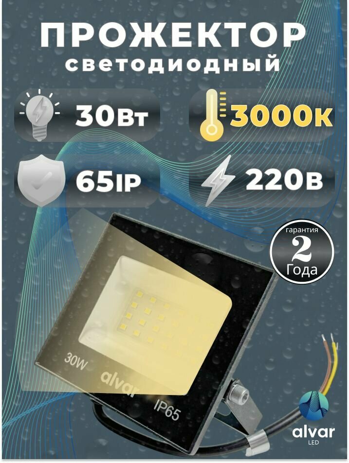 Прожектор светодиодный уличный 30Вт, 3000К теплый, 220В
