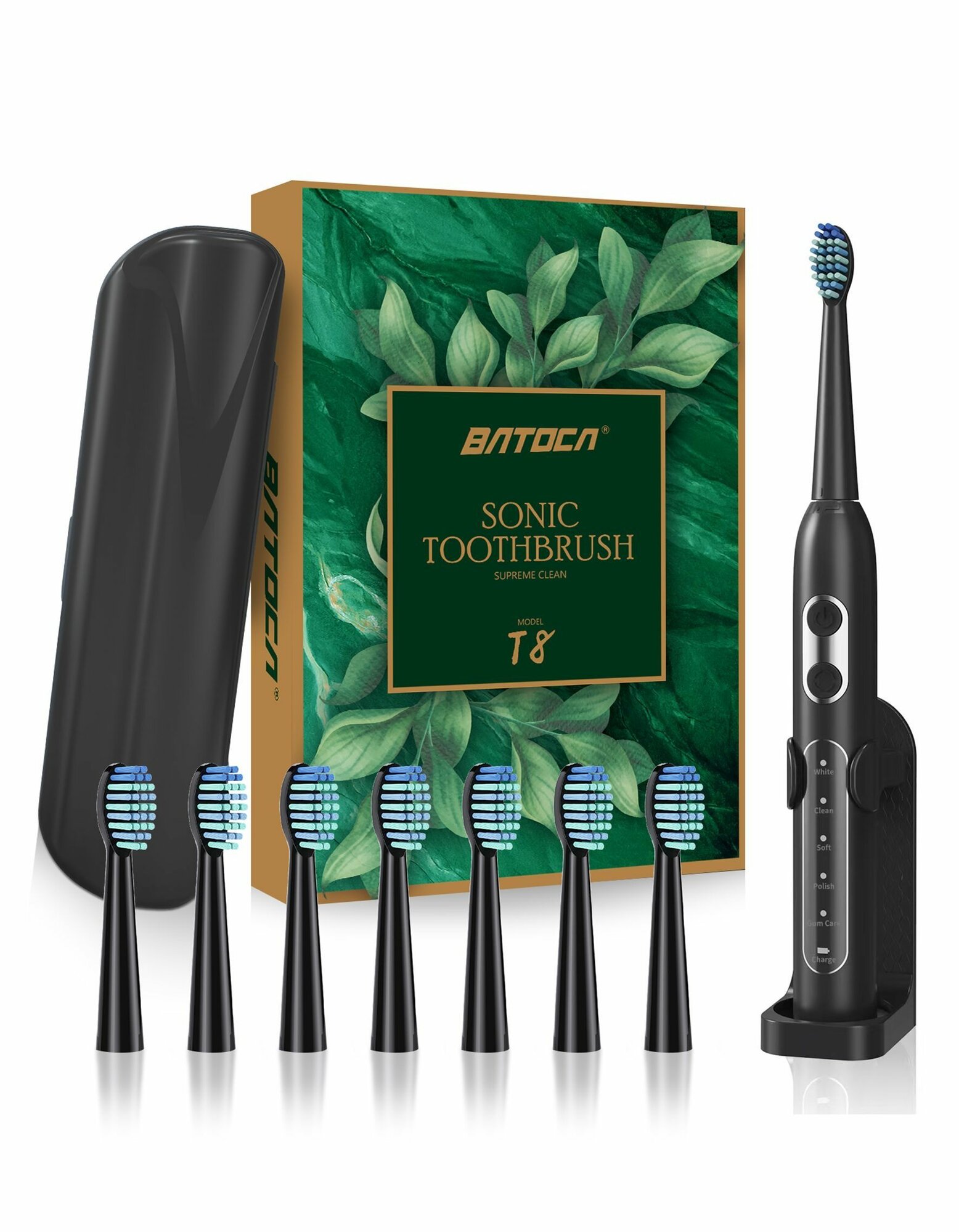 Электрическая зубная щетка BATOCA T8, 8 насадок, с зарядной базой и дорожным кейсом, для взрослых, отбеливание и уход за чувствительными зубами